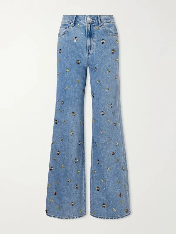 Veronica Beard Kasey Embellished Wide-leg Jeans - Blue