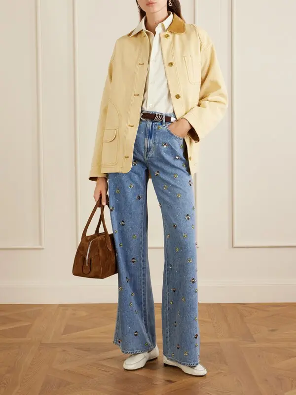 Veronica Beard Kasey Embellished Wide-leg Jeans - Blue