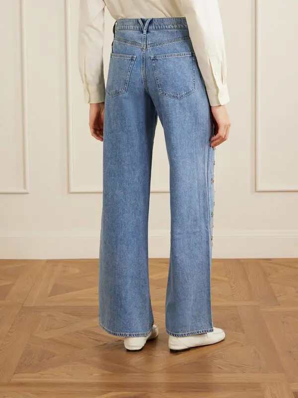 Veronica Beard Kasey Embellished Wide-leg Jeans - Blue