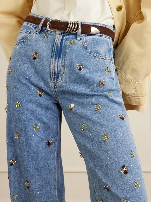 Veronica Beard Kasey Embellished Wide-leg Jeans - Blue
