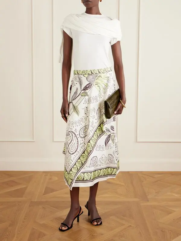 Tory Burch Printed Silk-twill Wrap Skirt - Multi