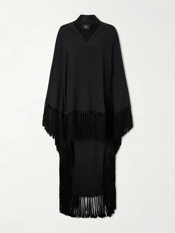 TALLER MARMO Cecil Fringed Crepe Kaftan - Black