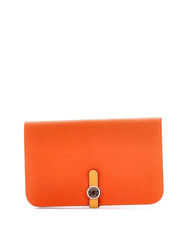 Hermès Dogon Duo Combined Wallet Leather - Orange/ Orange/ Yellow