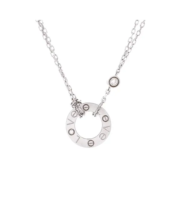 CARTIER 2 Diamonds Love Pendant Necklace 18k White Gold With Diamonds, 16.25 - K White Gold