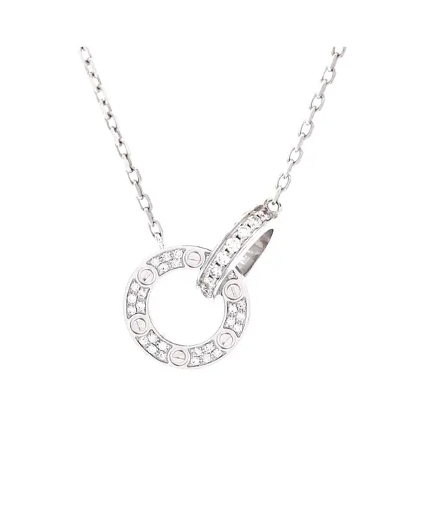 CARTIER Love Interlocking Pave Necklace 18k White Gold And Diamonds, 16 - K White Gold