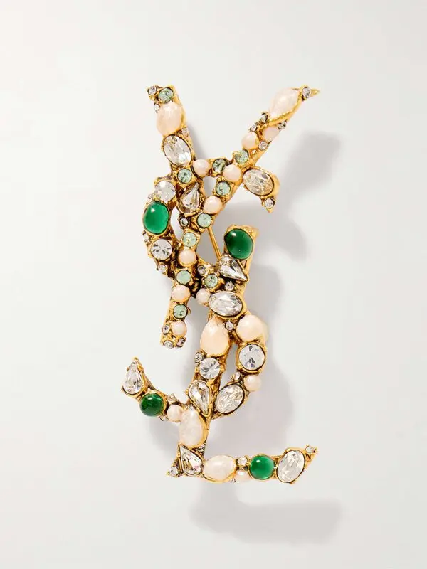 Saint Laurent Cassandre Embellished -tone Brooch - Gold