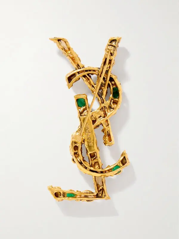 Saint Laurent Cassandre Embellished Brooch - Gold
