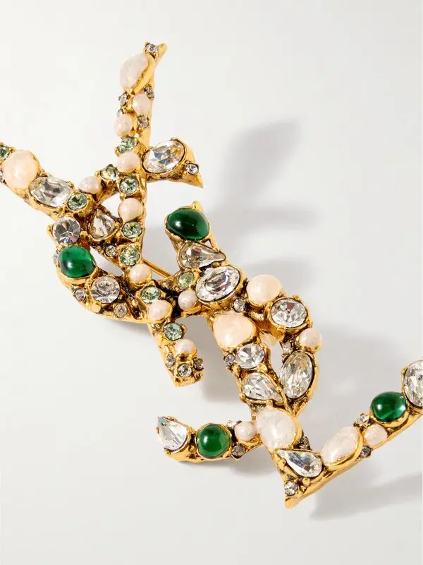 Saint Laurent Cassandre Embellished Brooch - Gold