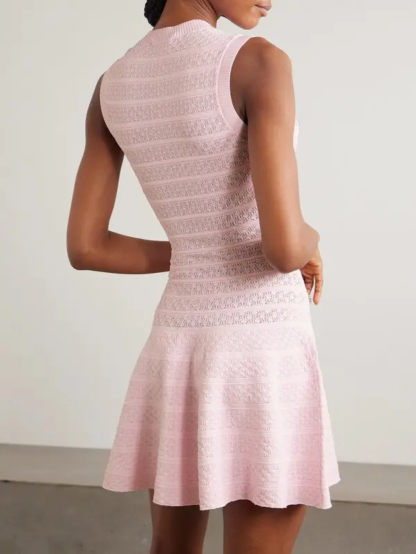 SELF-PORTRAIT Button-embellished Pointelle-knit Mini Dress