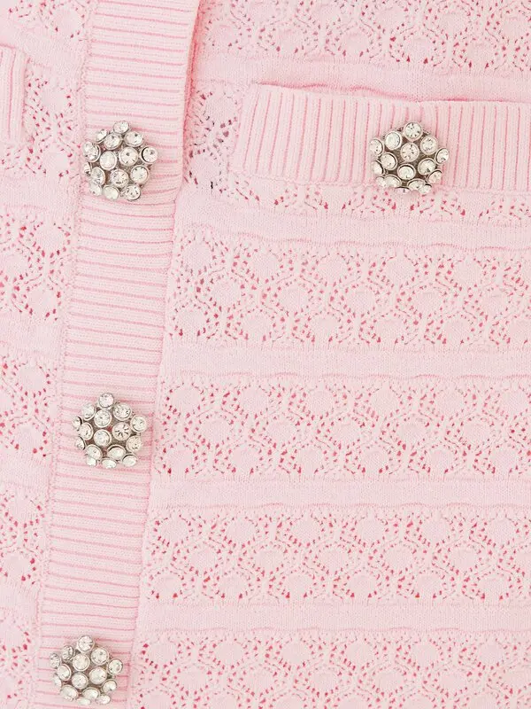 SELF-PORTRAIT Button-embellished Pointelle-knit Mini Dress