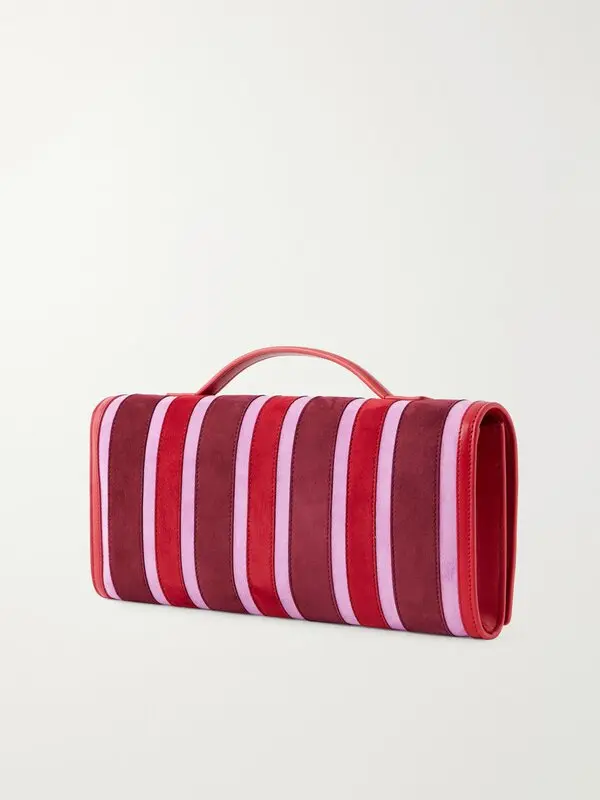 ROGER VIVIER Belle Vivier Striped Suede Clutch - Pink