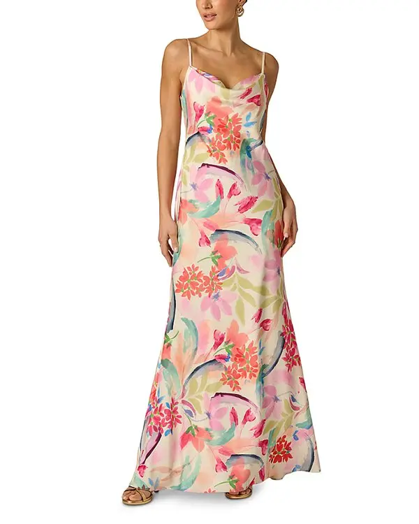 Adrianna Papell Sateen Bias Long Dress