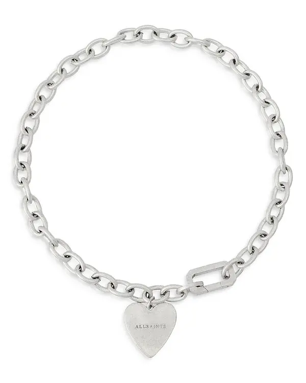 ALLSAINTS Lia Heart Charm Chunky Necklace - Warm Silver