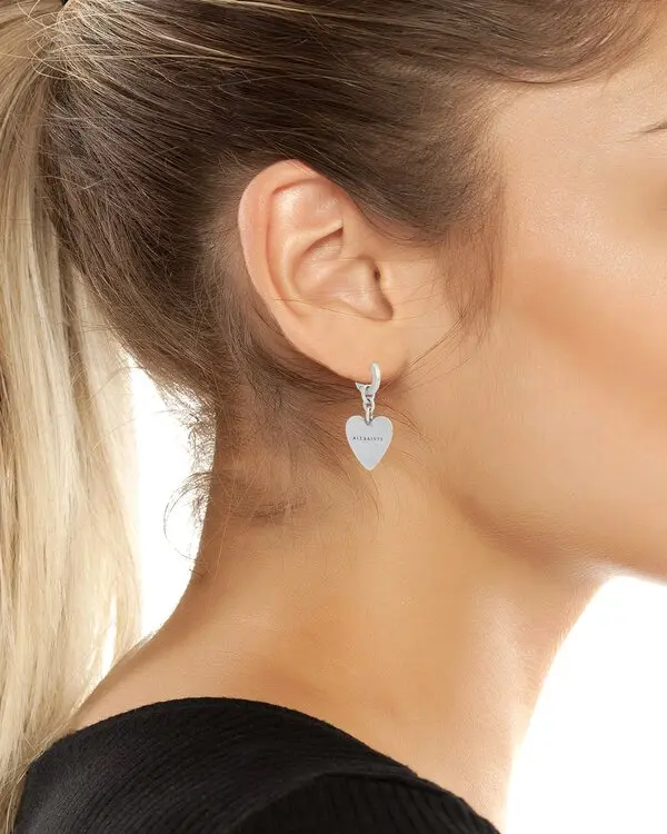 ALLSAINTS Lia Heart Charm Huggie Hoop Earrings