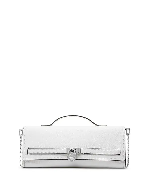 Michael Kors Leather Clutch With Chain Strap And Top Handle - Optic White