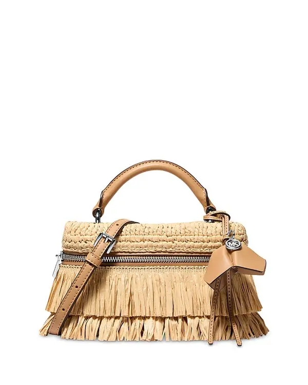 Michael Kors Jana Extra Small Fringed Raffia Crossbody Bag - Peanut