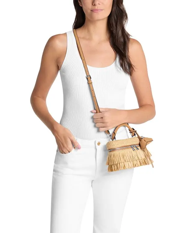 Michael Kors Jana Extra Small Fringed Raffia Crossbody Bag