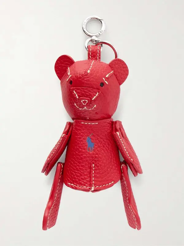 Polo Ralph Lauren Bear Textured-leather And Silver-tone Bag Charm - Red