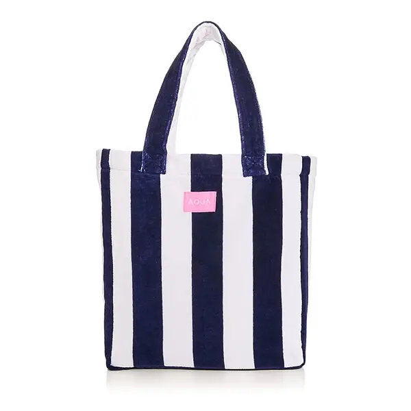 Aqua Striped Terry Beach Tote - Navy