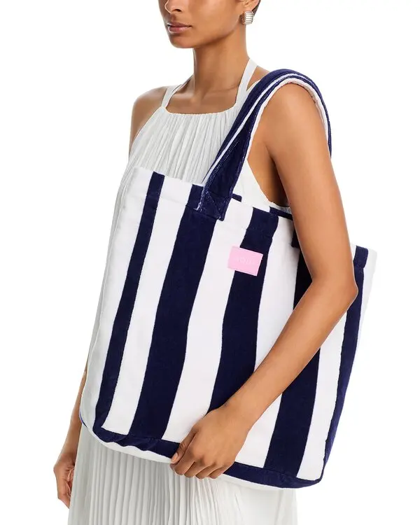 Aqua Striped Terry Beach Tote - Navy