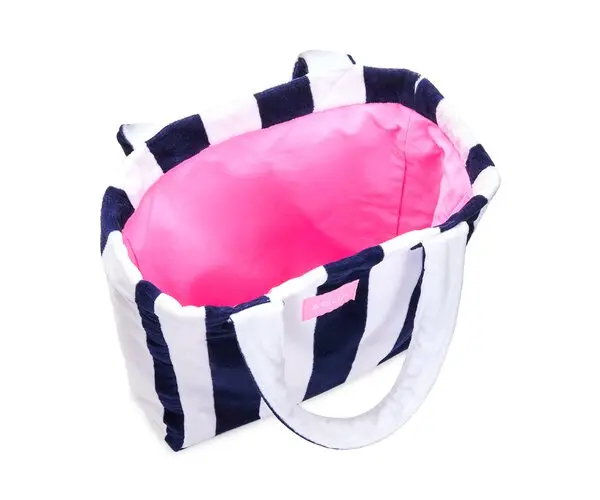 Aqua Striped Terry Beach Tote - Navy