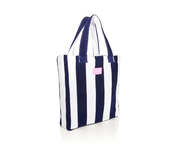 Aqua Striped Terry Beach Tote - Navy