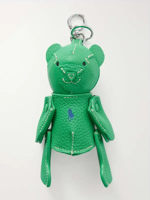 Polo Ralph Lauren Bear Textured-leather And Silver-tone Bag Charm - Green