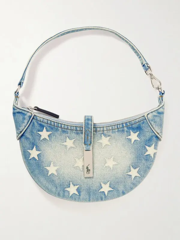 Polo Ralph Lauren Polo Id Embroidered Denim Shoulder Bag - Blue