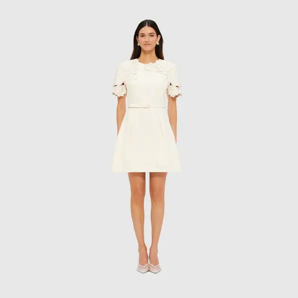 LEO LIN Aurelie Appliqué Short Sleeve Mini Dress