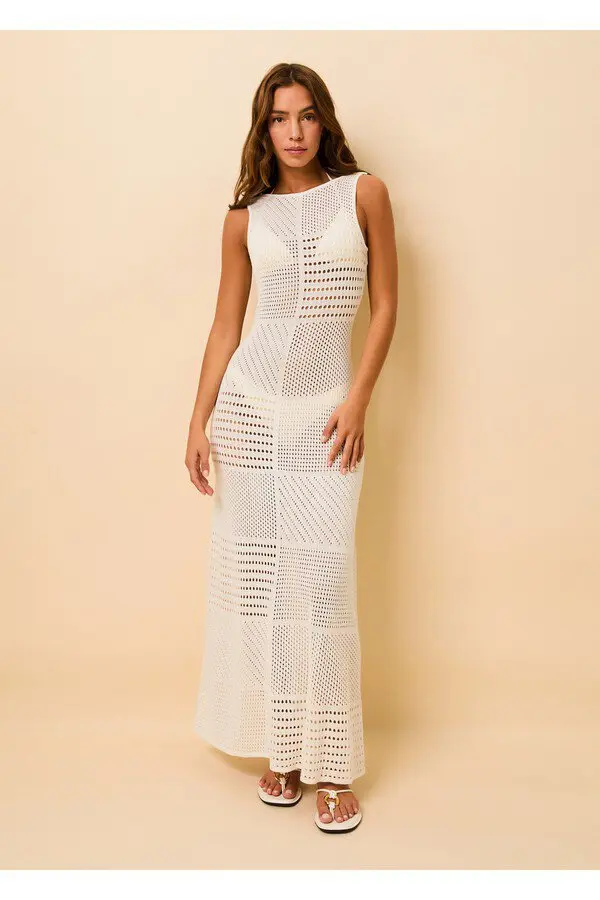 Solid & Striped Morenzo Dress Cotton Patchwork Brule - White