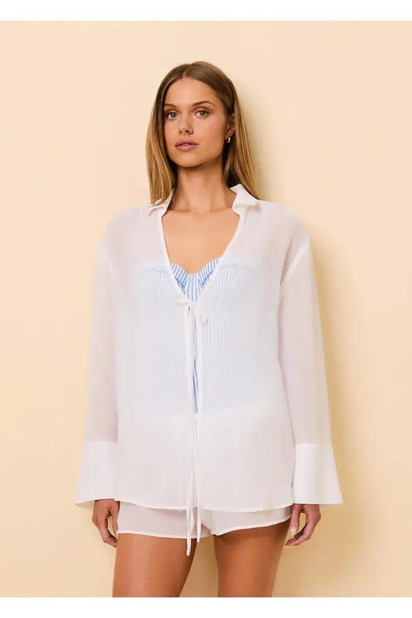 Solid & Striped Jaclyn Crinkle Sheer Optic Tunic - White