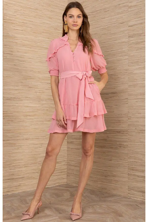 Hale Bob Britt Chiffon Solid Dress - Pink