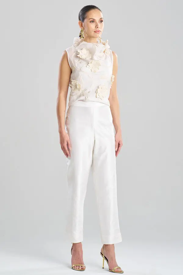 Natori Couture Silk Dupioni Tapered Pants - White