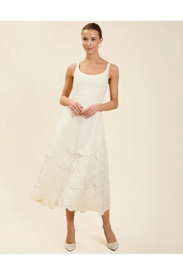 Mestiza New York Amanda Floral Embroidered Midi Dress - Neutral