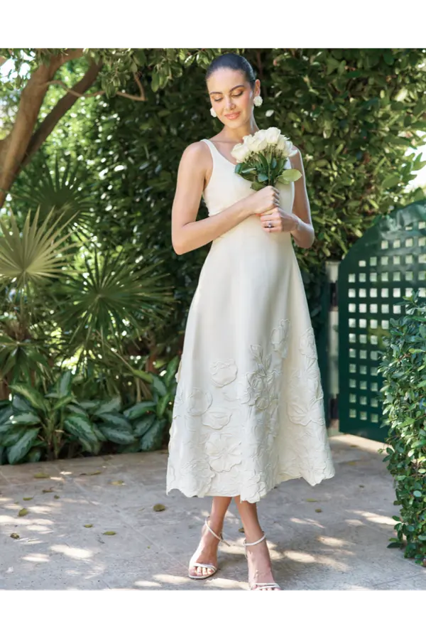 Mestiza New York Amanda Floral Embroidered Midi Dress - Neutral