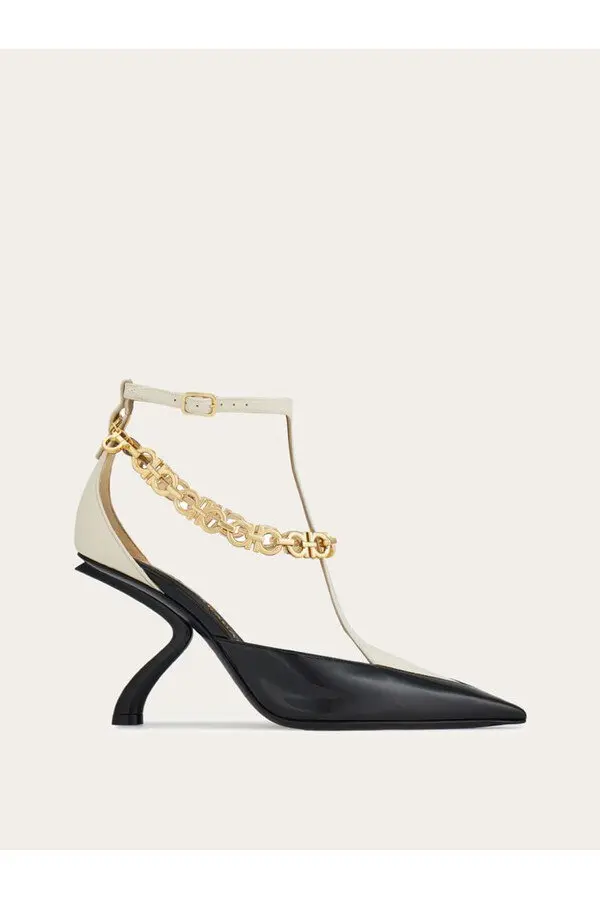FERRAGAMO S-shaped Heel Pumps With Gancini Chain - Gold