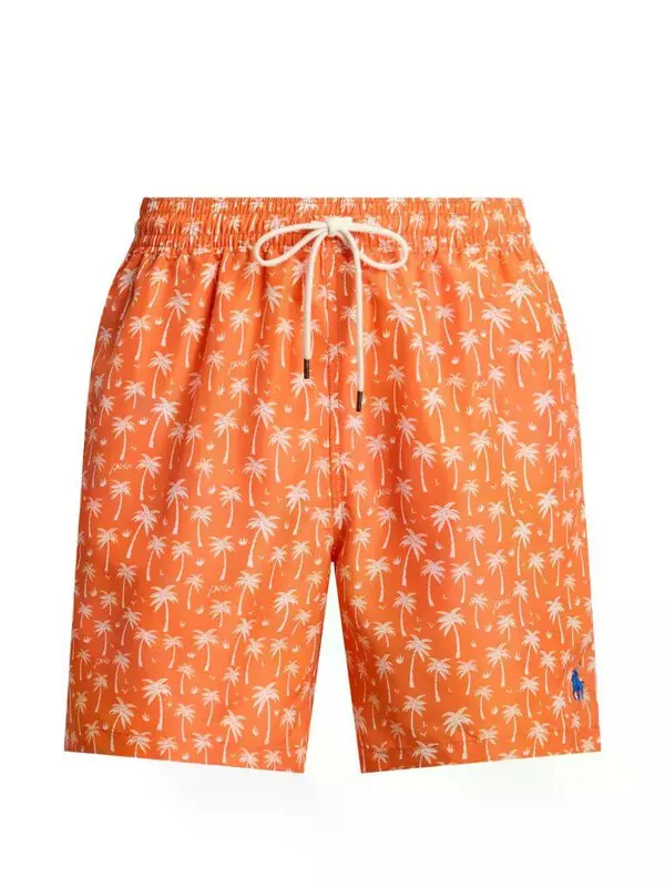 Polo Ralph Lauren Palm-pattern Embroidered Swim Shorts - Orange