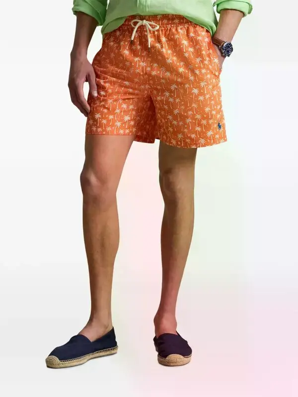 Polo Ralph Lauren Palm-pattern Embroidered Swim Shorts - Orange