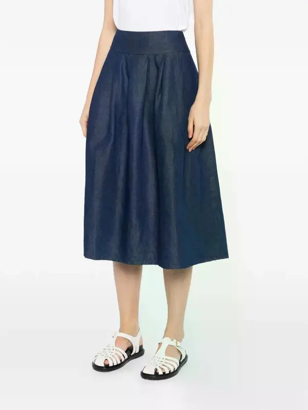 AGNES B. Denim Pleated A-line Skirt