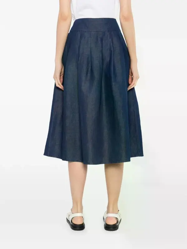 AGNES B. Denim Pleated A-line Skirt