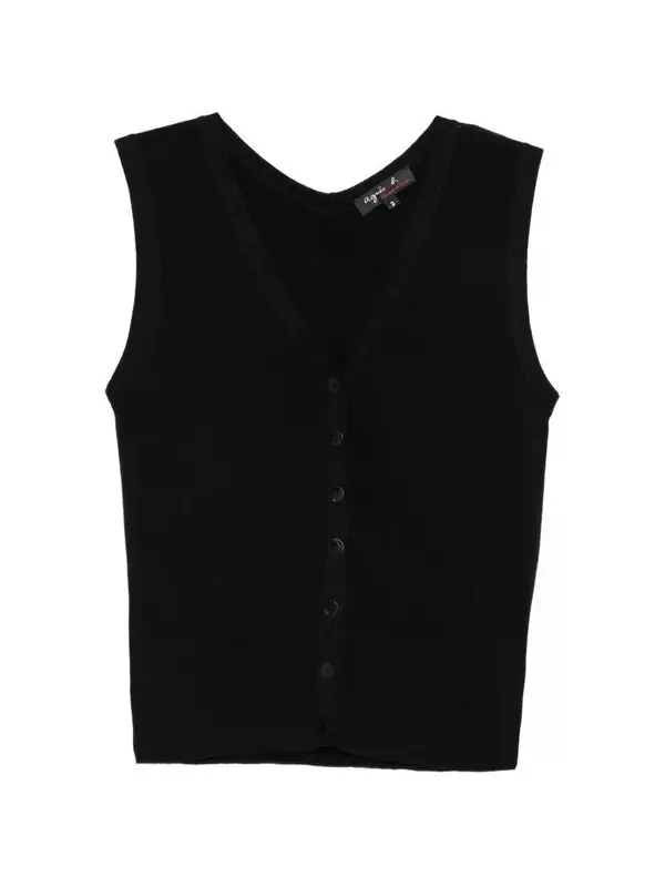 AGNES B. V-neck Buttoned Knitwear - Black