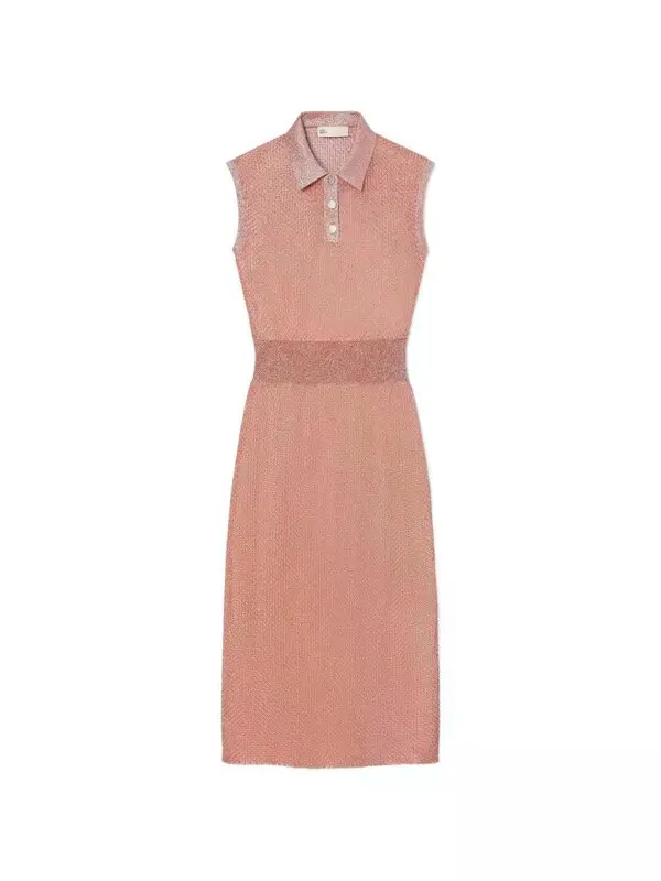 Tory Burch Polo Metallic Mesh Midi Dress - Pink