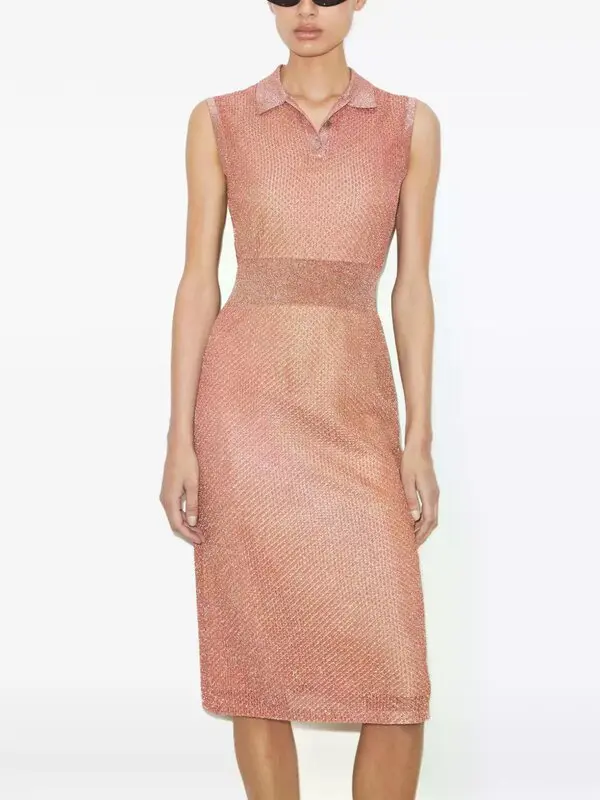 Tory Burch Polo Metallic Mesh Midi Dress - Pink