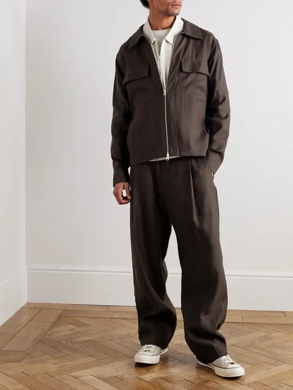 Nn07 Kay 1808 Straight-leg Trousers In Lenzing™ Ecovero™ And Linen Blend - Brown