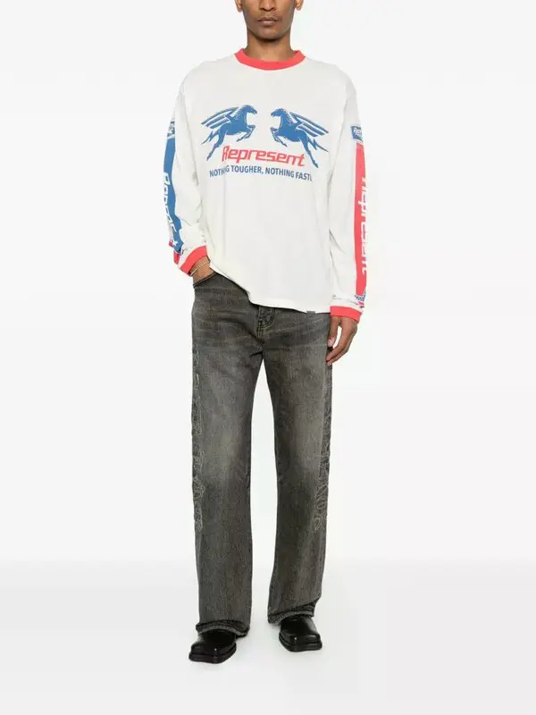 REPRESENT Graphic-print Long-sleeved T-shirt - Neutrals