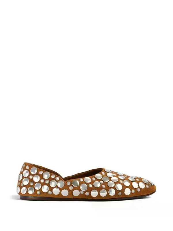 Khaite Jane Studded Suede Flats - Brown