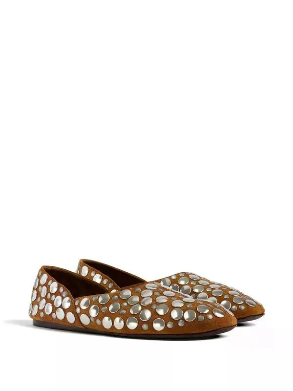 Khaite Jane Studded Suede Flats - Brown