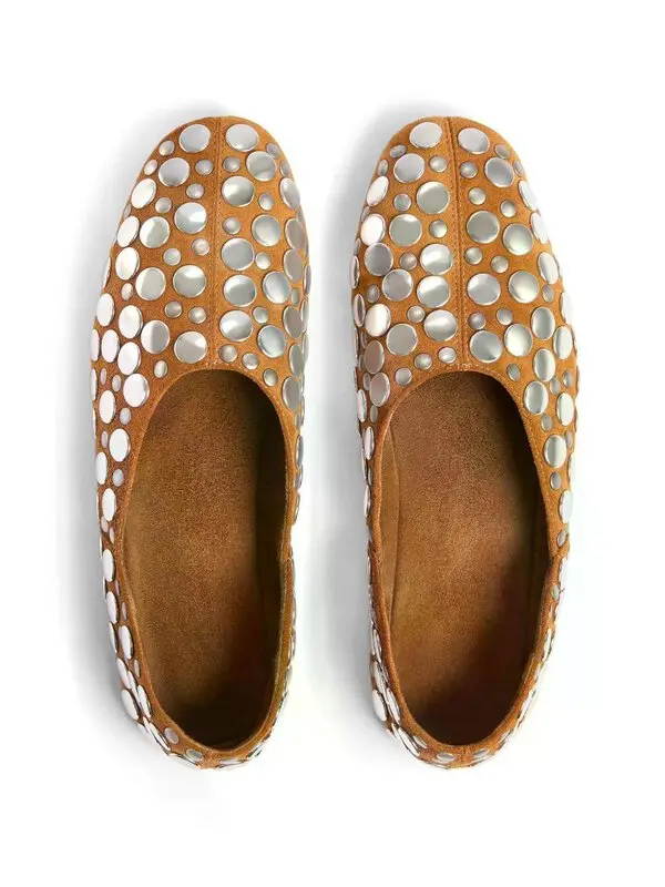 Khaite Jane Studded Suede Flats - Brown