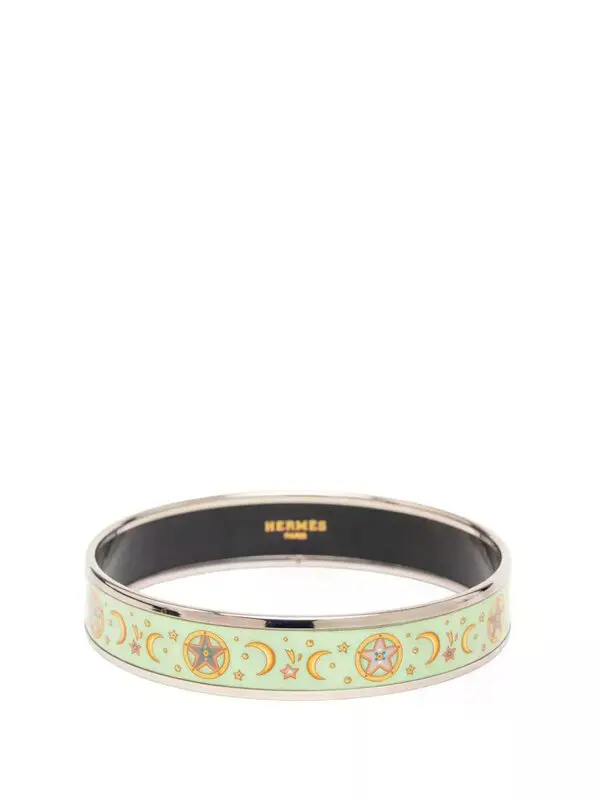 Hermès 1990-2010 Narrow Enamel Moon And Stars Bangle 70 - Green