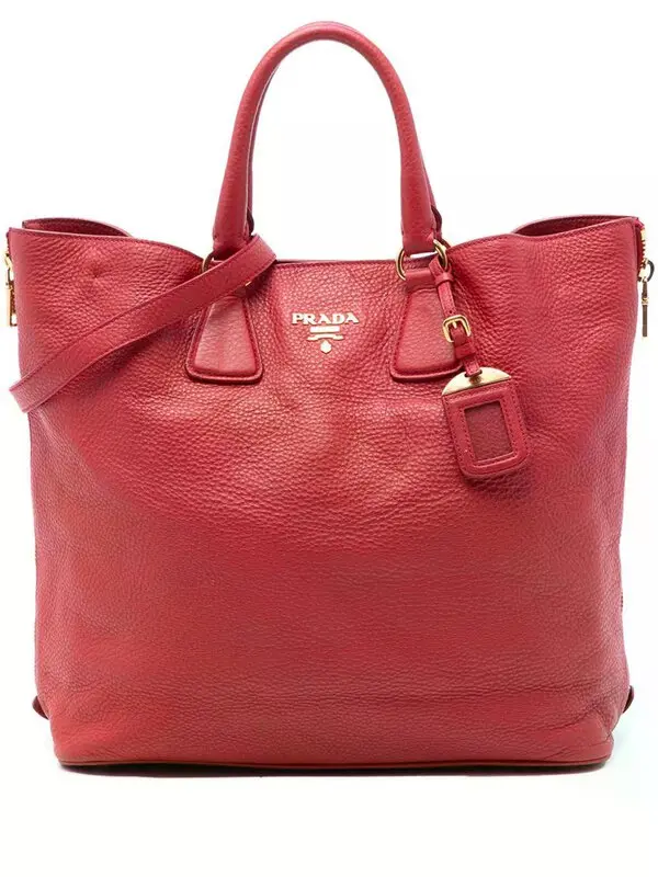 Prada Vitello Daino Side Zip Shopper Tote - Red